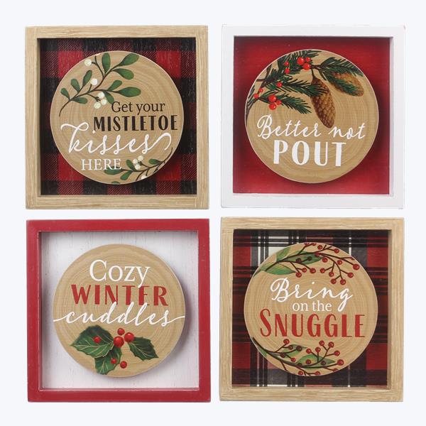 WOOD TABLETOP CHRISTMAS BOX SIGN, 4 ASSORTED - Small Town Home & Decor